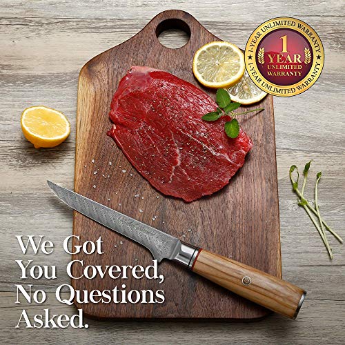 Master Maison 6" Damascus Steel Fillet Knife With Full-Tang Handle, Sheath, Sharpening Stone, Storage Box & Drying Cloth | AUS-10 Japanese Stainless Steel Ultra Sharp Filleting & Boning Knife For Fish