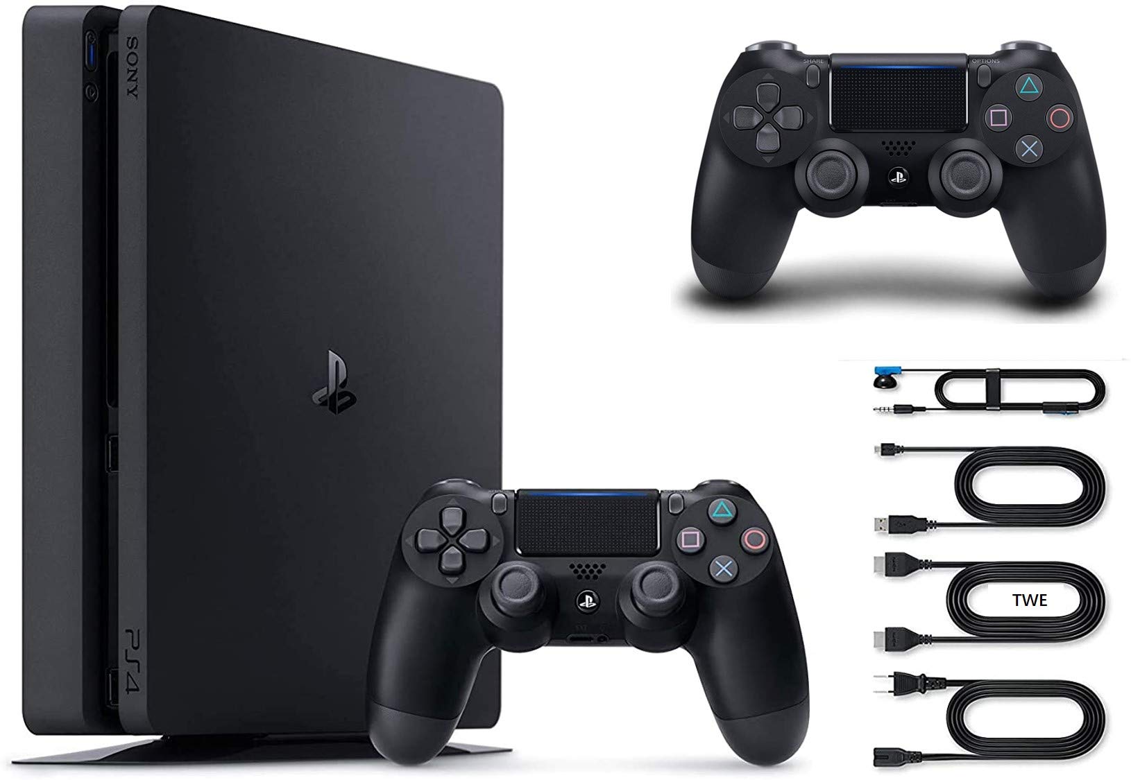 ATAZUA Playstation 4 Slim 1TB Console Bundle with Extra DualShock 4 Wireless Controller Jet Black, TWE HDMI Cable