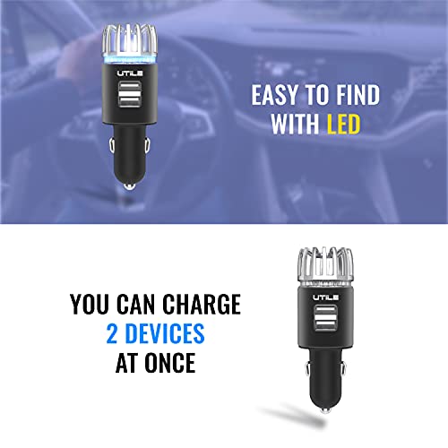 UTILE Car Ionizer Purifier with Dual USB Charger β Ionic Air Freshener for Odor Removal | 2.1A/0.8W USB Charging for Phone, Tablet and Other Devices (Black, Pack of 1)