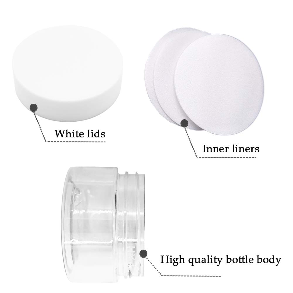 24 Pcs 1 Oz Plastic Cosmetic Containers Set Round Clear Cosmetic Jars with Inner Liners and White Lids for Creams,Lotions,Liquids,Cosmetic,Lip Balm,Lip Gloss