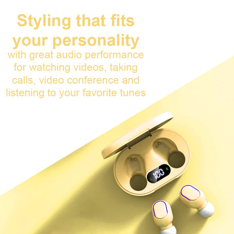Acuvar Fully Wireless Bluetooth 5.0 Rechargeable iPX4 Water & Sweat Proof Earbud Headphones w Microphone, Touch Controls, Smart LCD Charging Case, 3D Stereo Bass and Noise Cancelling (Yellow)
