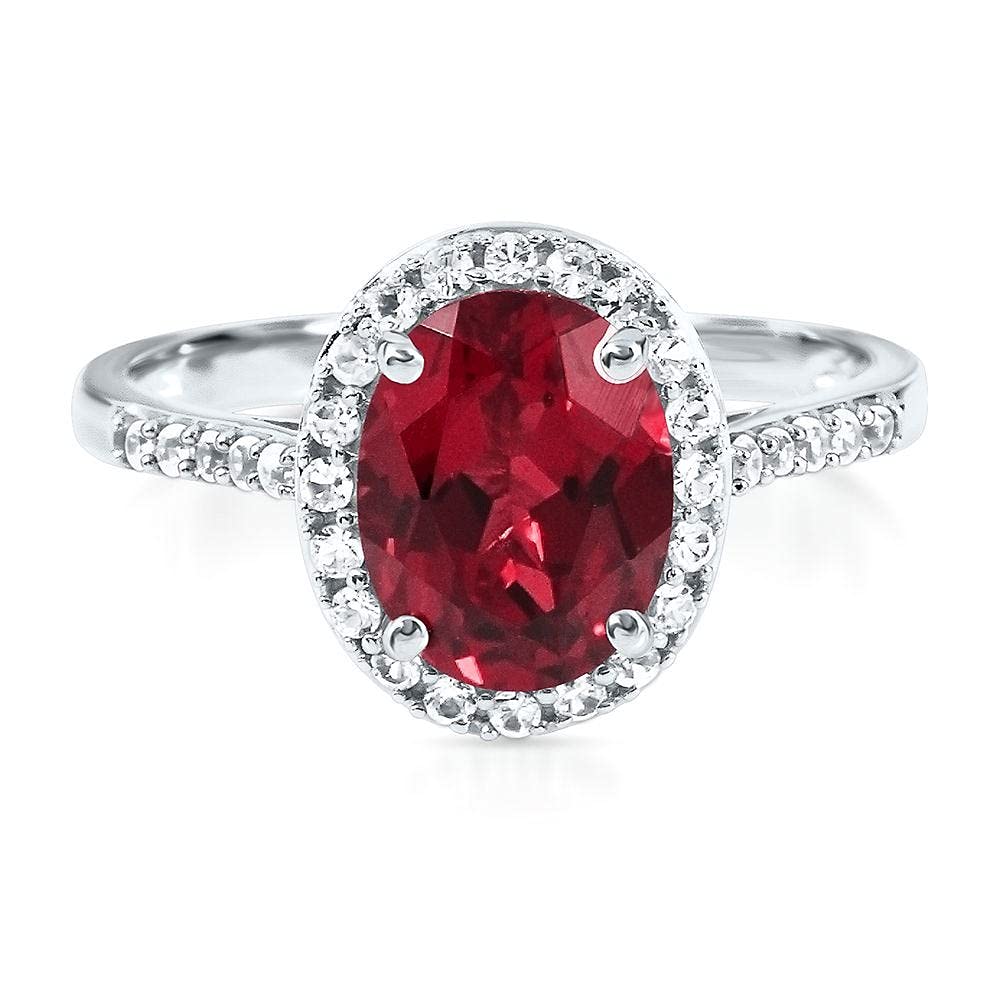 3.6 Carat Natural White Diamond And Red Stone Oval Cut Bridal Engagement Rings For Women In 10k Certified( Centre Red Gemstone 3 ctw,Clarity I2,Color HI,7)