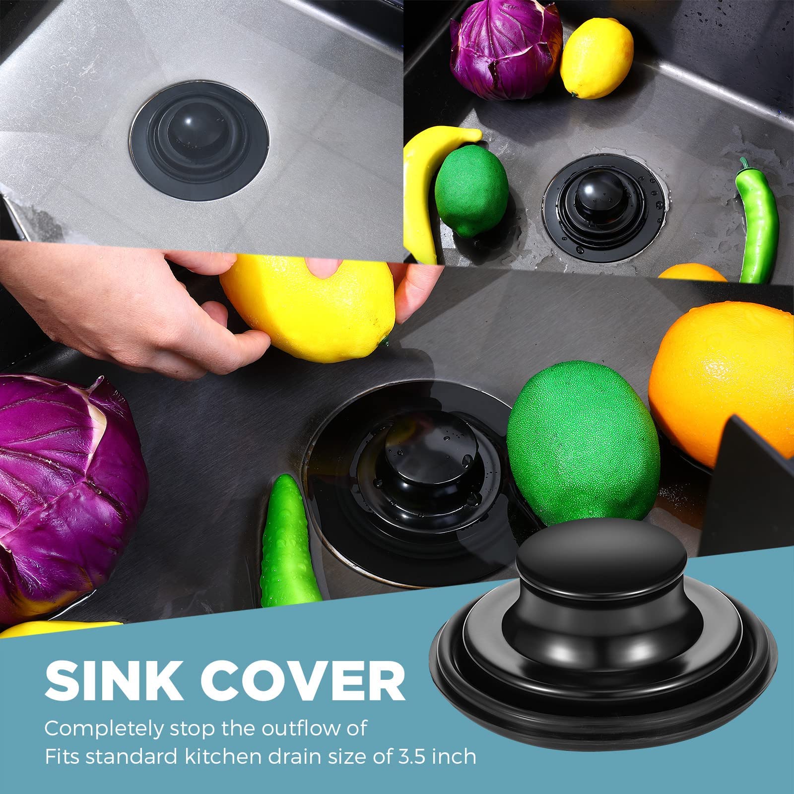 3 Pieces Kitchen Sink Stopper Strainer Garbage Disposal Plug, Stainless Steel Universal Anti-Clogging Kitchen Sink Filter Sieve Basket Strainer, Wide Rim for Kitchen Sink Drain (Black)