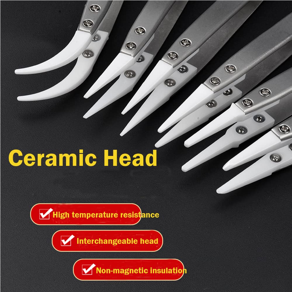 Utoolmart Straight Pointed Ceramic Tips Replaceable Heat Resistance Non-Conductive Heads for Ceramic Tweezers Black 2 Pairs