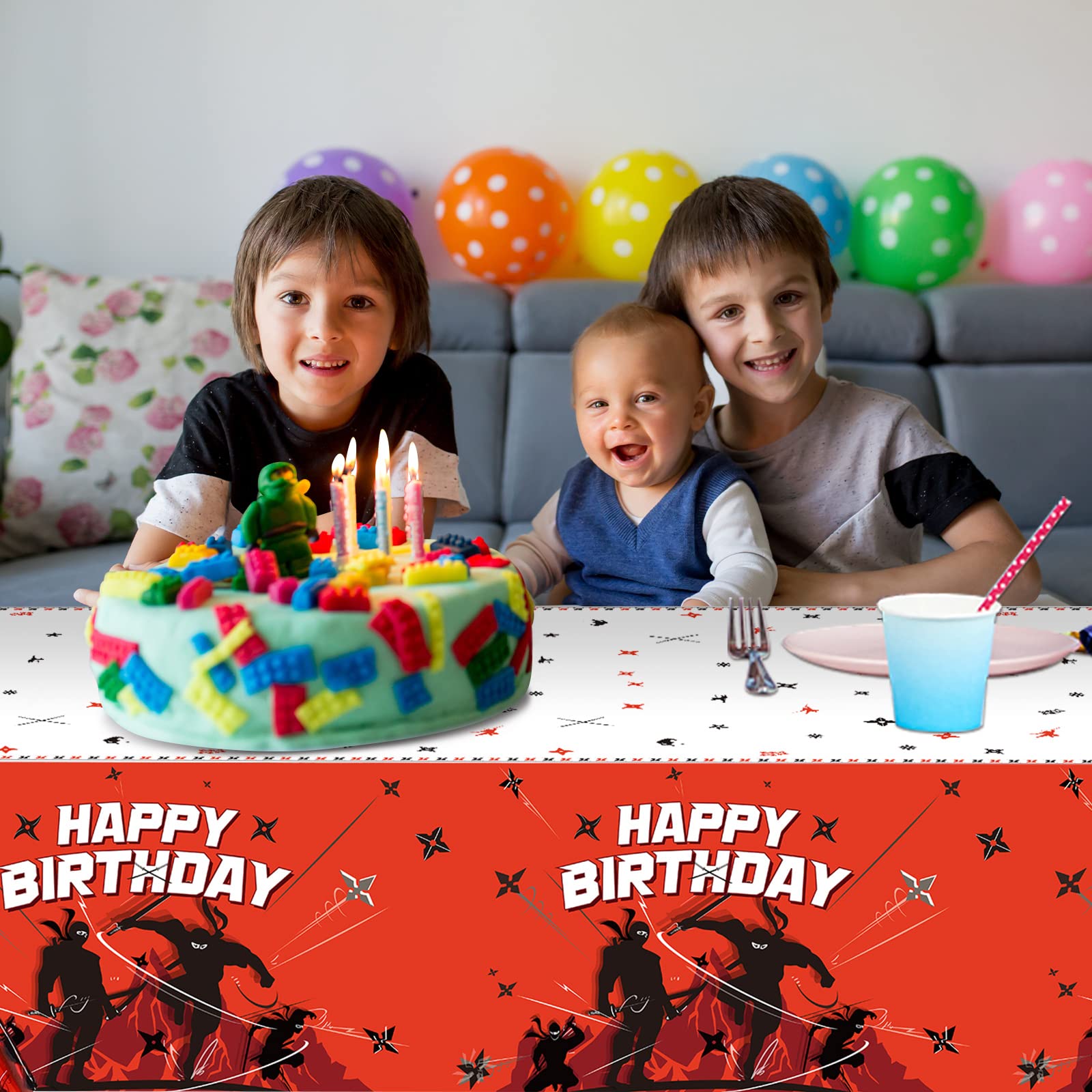 3 Pieces Ninja Pattern Tablecloths, Ninja Birthday Party Supplies Disposable Plastic Rectangular Ninja Themed Table Covers for Teens Birthday Party Decorations, 108 x 54 Inches