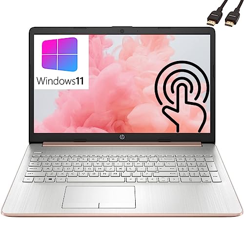 HP 17 17.3" Touchscreen HD+ Laptop Computer, Intel Quad-Core i3-1125G4 up to 3.7GHz (Beat i5-10210U), 8GB DDR4 RAM, 512GB PCIe SSD, DVD, AC WiFi, Bluetooth, Rose Pink, Windows 11 S, BROAG HDMI Cable