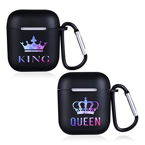 Fuguan King Queen Protective Silicone Case with Carabiner, Carrying Case for 1/2 Charging Case( 2 Kit 1)