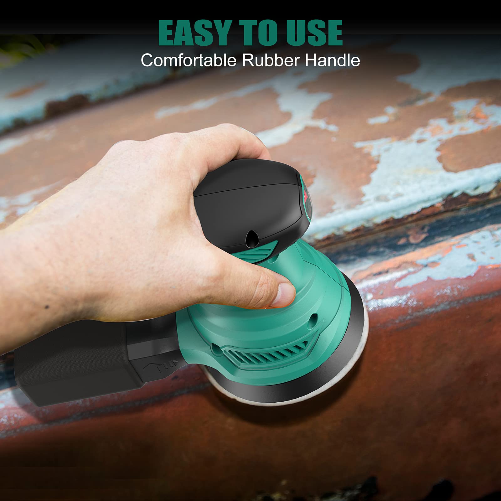 5-Inch Random Orbital Sander, HYCHIKA 13000RPM Electric Orbital Sander with 6 Various Speeds, Palm Sander with 12 Pcs Sandpapers, 1 Pcs Dust Bag, Fit for Woodworking/Sanding