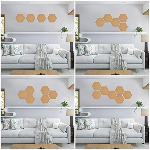 Self-Adhesive Cork Board Cork Tiles 8 Pcs Wall Bulletin Board 12" x10.2" Hexagon Cork Tile, Not Hurt Wall, Natural Message Pin CorkBoard for School/Home/Class/Kitchen & Office Decor Photo Display Memo