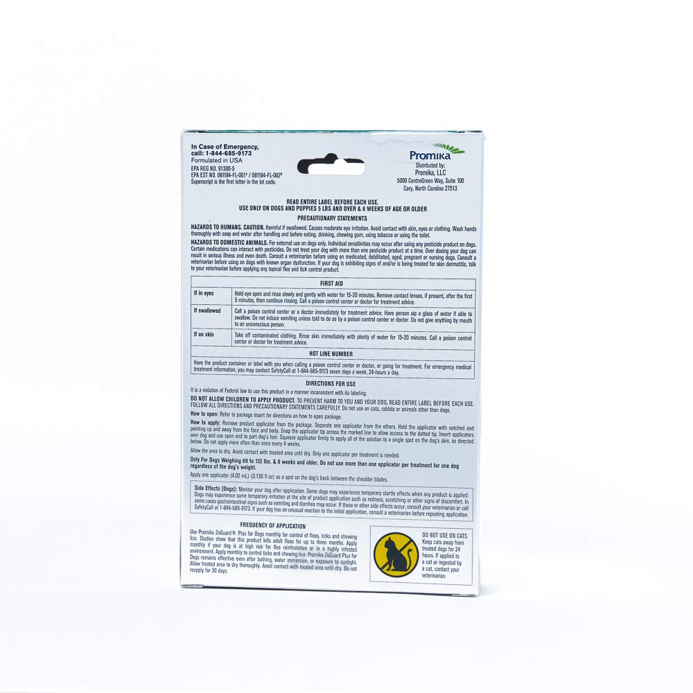 ZoGuard Plus Flea and Tick Prevention for Dogs, X-Large 89-132 lbs, 3 Months, 3 Doses
