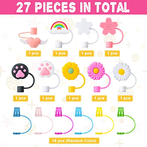 27 Pieces Straw Tips Cover Reusable Drinking Straw Lids, Silicone Straw Plug Drinking Dust Cap, Colorful Drinking Straw Caps for 6-8 mm Straws Anti-dust Straw Tips Plugs (Straw Not Included)