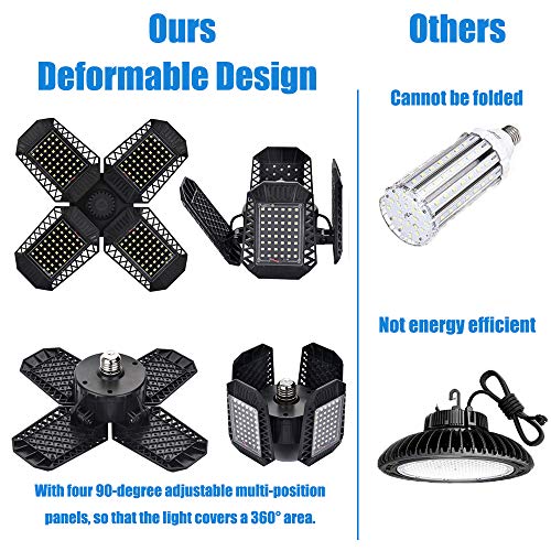 2Pack LED Garage Lights 80W, LED 4 Leaf Deformable Garage Light, 6000LM 6500K Super Bright Garage Ceiling Lights with 4 Adjustable Panels, E26 LED Shop Light for Workshop Barn Warehouse (Black)