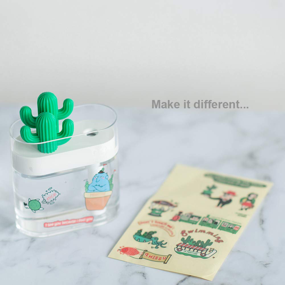 AmuseNd USB Cool Mist Humidifier with Night Light, Mini Size Cactus Humidifier for Bedroom Home Office Car with Timed auto Shutdown(Transparent)