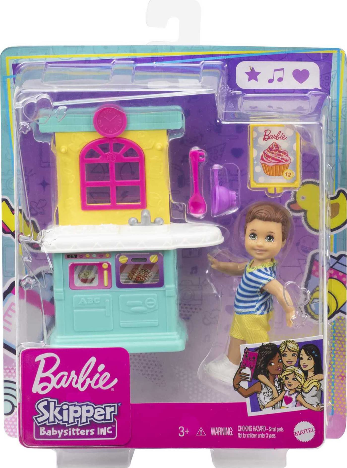 Barbie Skipper Babysitters Inc. Accessories Set with Small Toddler Doll & Kitchen Playset, Plus Dessert Mix Box, Bowl & Spoon, Gift for 3 to 7 Year Olds, White
