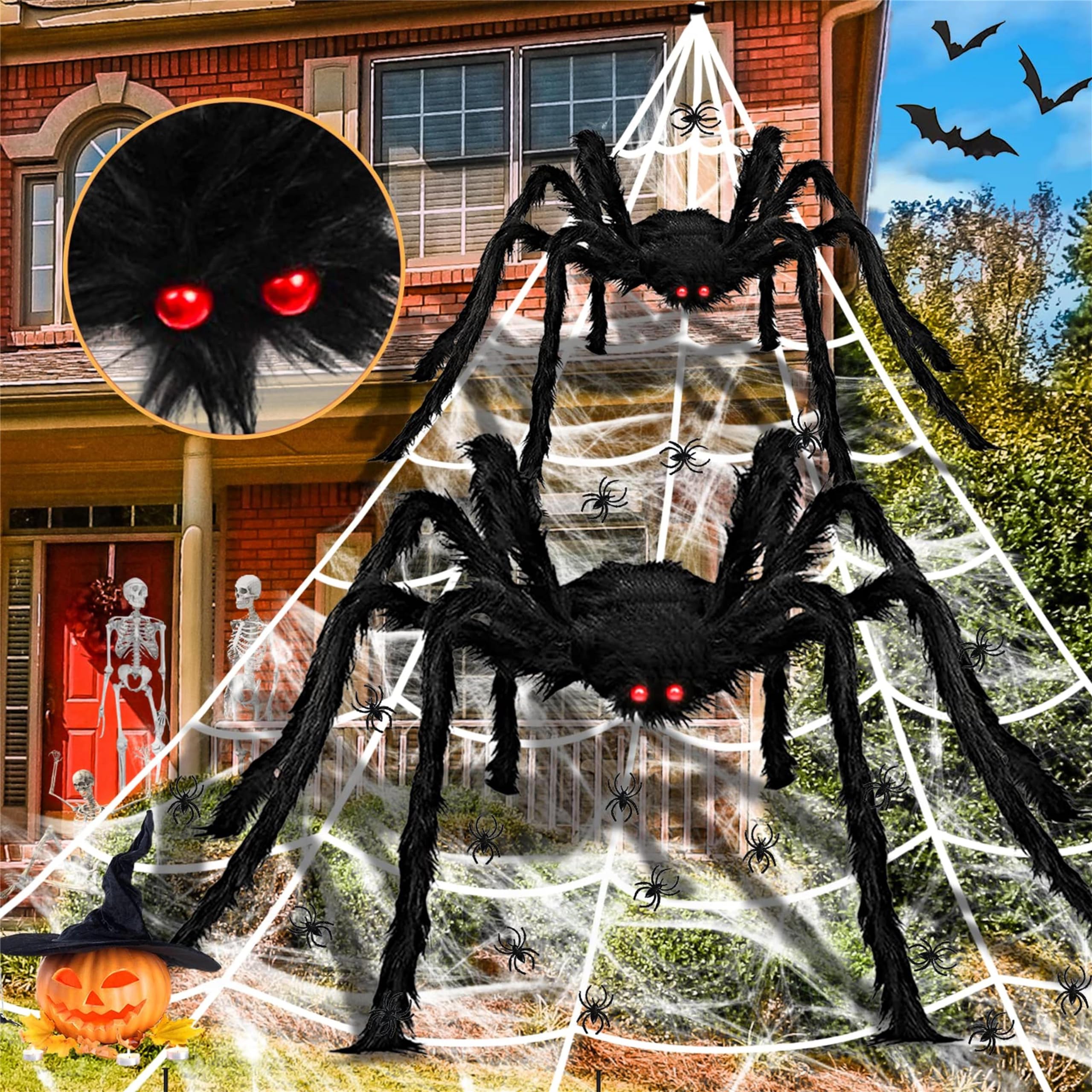 276" Spider Webs Halloween Decorations Outdoor, 79" Giant Spider 50" Large Scary Fake Spider Outdoor Yard Lawn Home Clearance Party Haunted House Decor