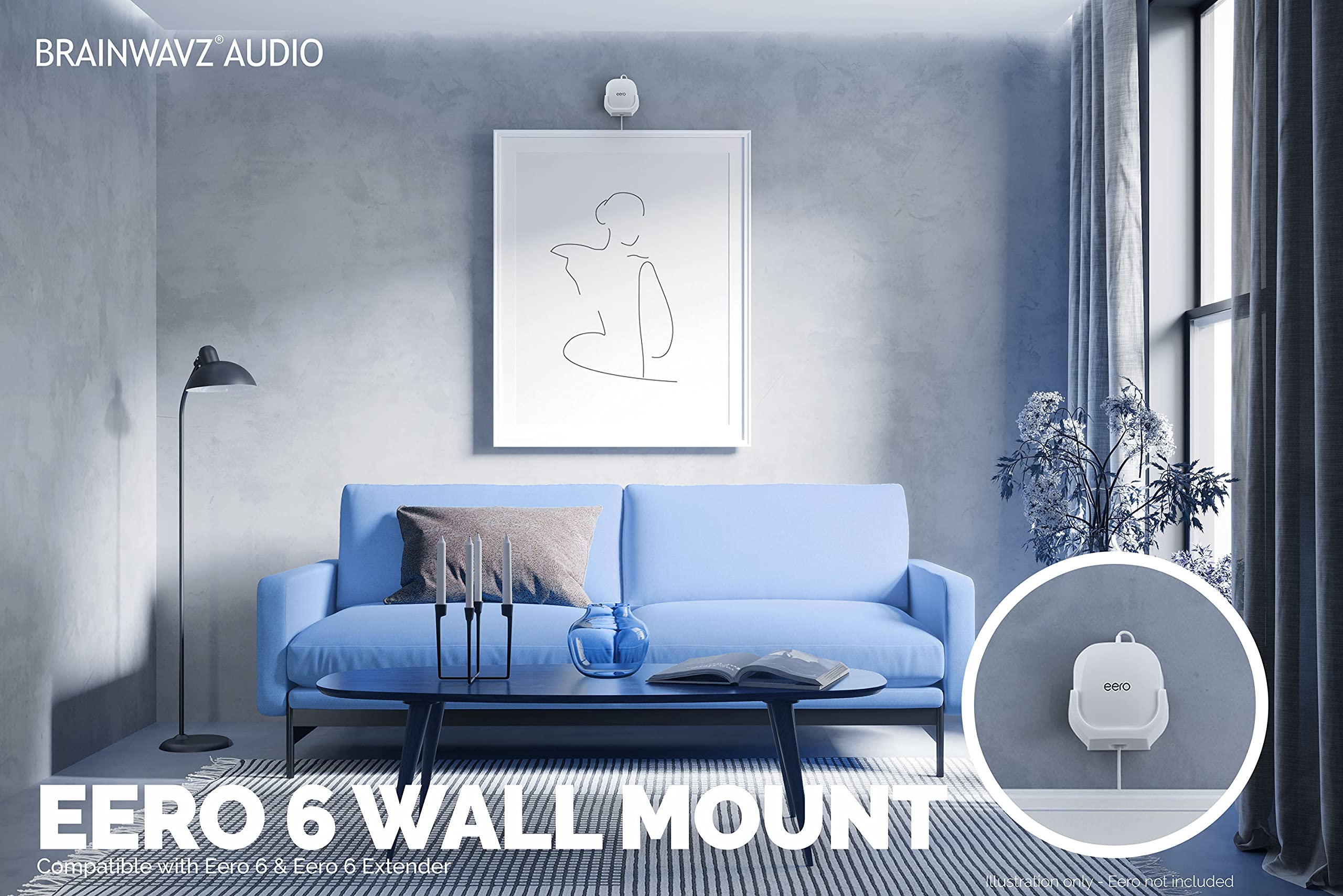 Screwless Wall Mount for Eero 6 Mesh WiFi Holder, Custom Design (NOT Compatible with Eero Pro 6 / Beacon), Strong VHB Adhesive, No Tools, No Mess, White by Brainwavz