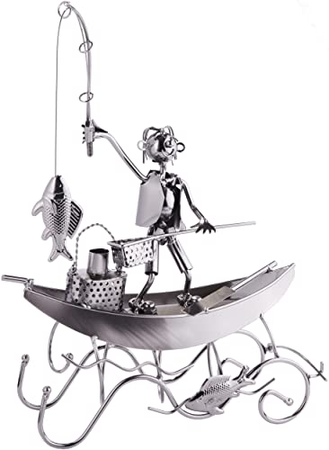 BRUBAKER Wine Bottle Holder Fisherman on a Boat - Metal - Statue, Sculptures and Figurines - Decor Wine Racks and Stands - Gifts & Decoration