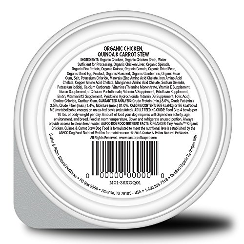 Castor & Pollux Organix Tiny Feasts Organic Chicken, Quinoa & Carrot Stew Dog Food Trays, 3.5 Ounce (Pack of 12)