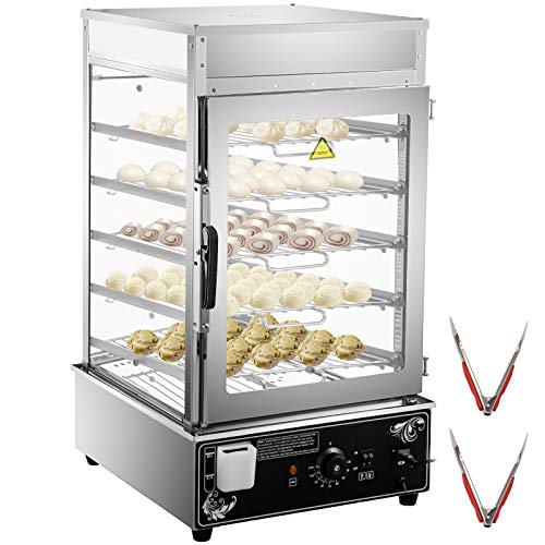 VEVOR 110V Commercial Bun Steamer, 5-Layer Restaurant Bun Warmer, Electric Food Steamer with 11.8x11.8-Inch Racks, 30-110â/86-230â Bun Bread Steamer Machine, 900W Hot Dog Steamer Warmer, for Buffet