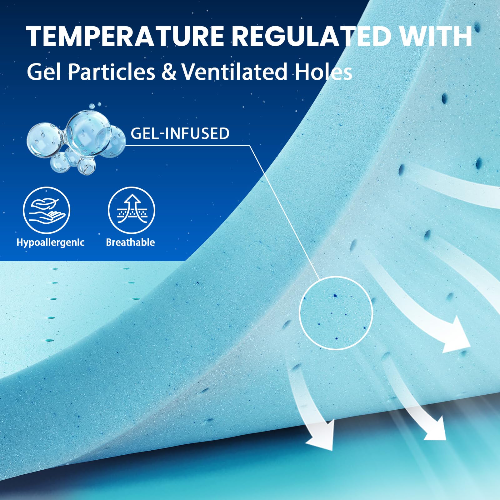 3 Inch Gel Memory Foam Mattress Topper Queen for Back Pain Pressure Relief, Cooling Bed Topper with Washable Breathable Soft Cover, Non-Slip Straps Ventilated CertiPUR-US