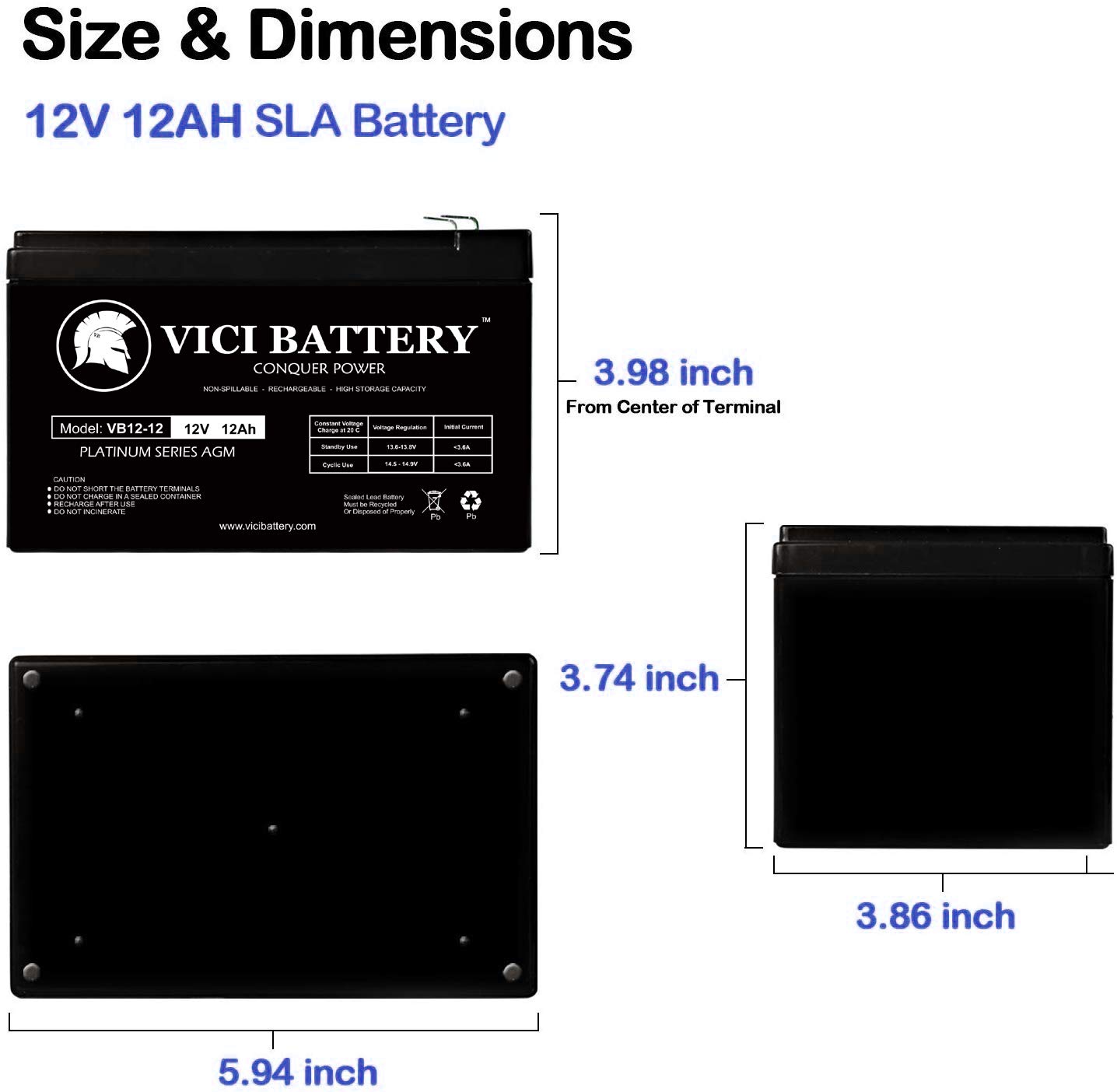 VICI Battery VB12-12 - 12V 12AH F2 Battery REPL. 6DZM-10, 6-DZM-10-4 Pack Brand Product