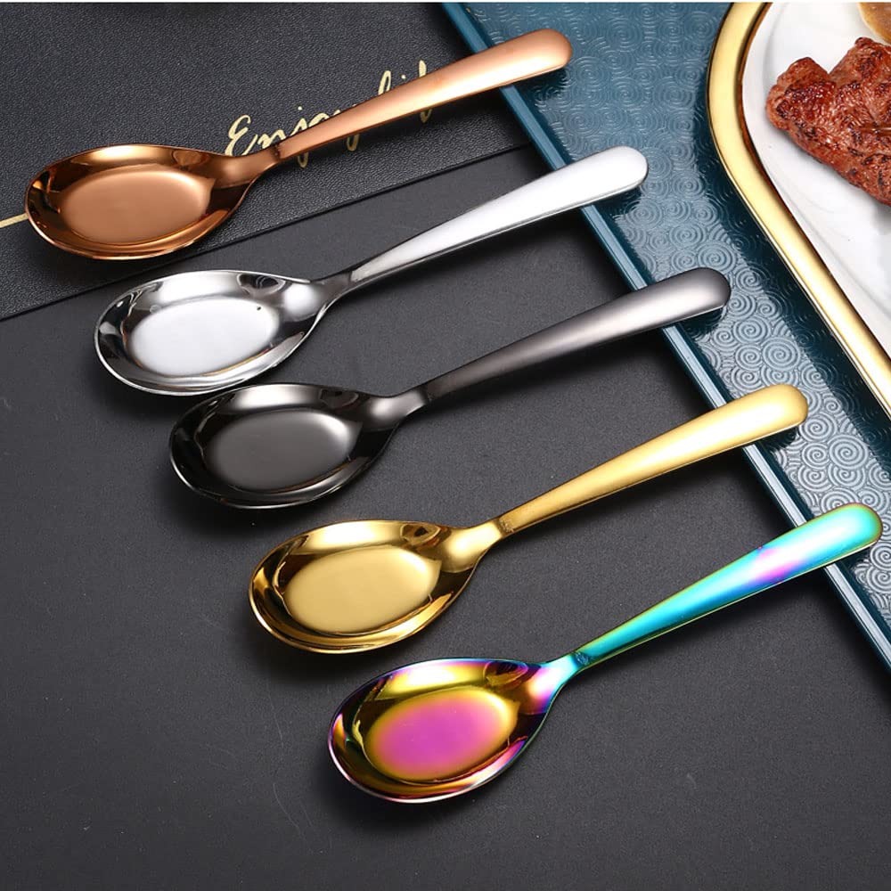5 PCS Soup Spoon,Stainless Steel Spoon, Mirror Finish Spoons,Kitchen Serving Spoons ,Dessert Spoon,Coffee spoon,Ice Cream Spoons for Soup Rice Tea Milk Coffee Dessert(Golden)