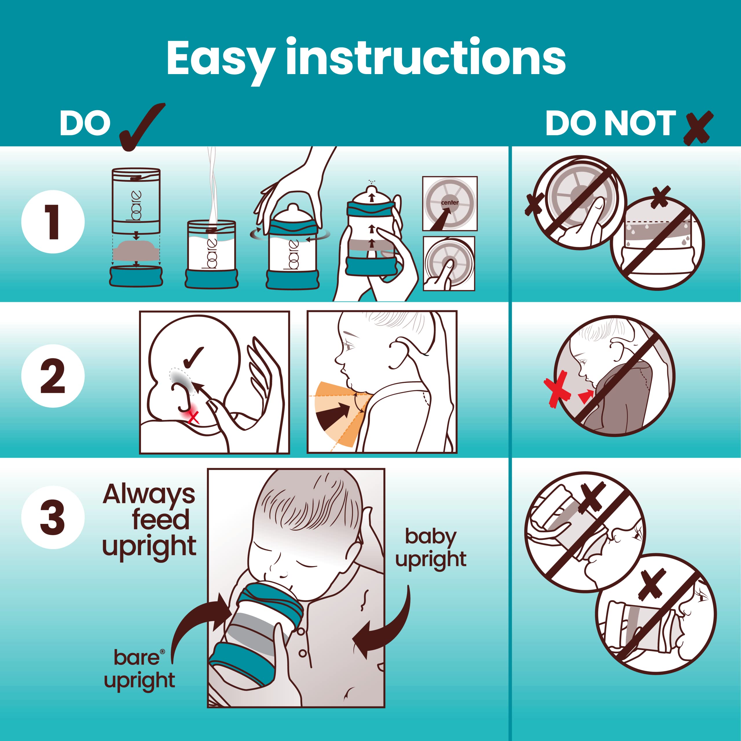 Bare Air-Free Starter Set feeding system with Easy-latch (for baies fed with baby bottles) by Bittylab. Airfree technology cuts down on reflux, colic, gas, fuss & sleep troubles. Easy instructions.