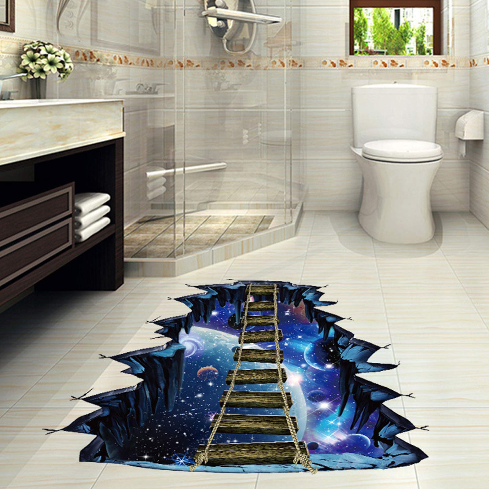 SENGTER Space Stickers 3D Wall Decor Galaxy Wallpaper Wall Stickers Planet Wall Stickers Waterproof Wall Decals Floor Stickers Ceiling Decor Wall Decorations for Living Room Kids Room Decor