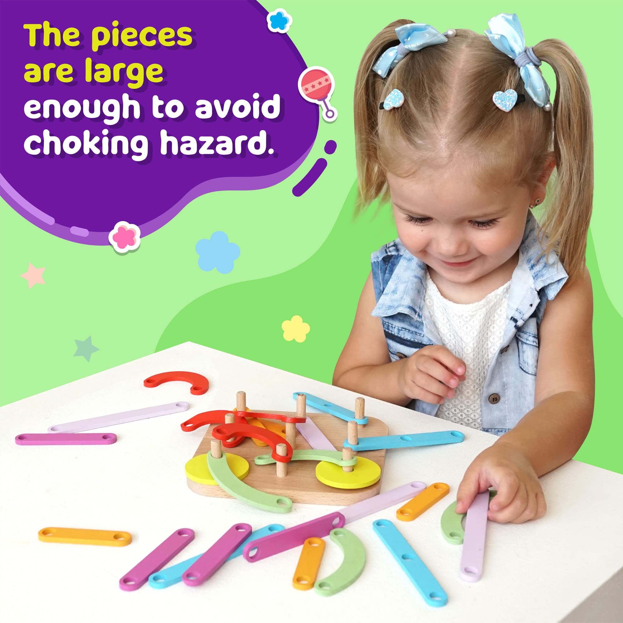 Bimi Boo 28 Pсs Letter and Number Construction Activity Set - Wooden Letters Number Shape Puzzles for Kids - Letter and Number Construction Activity Set - Shape Color Recognition Pegboard