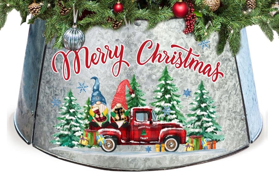 29-Inch Red Metal Christmas Tree Collar - Galvanized Base for Artificial Trees