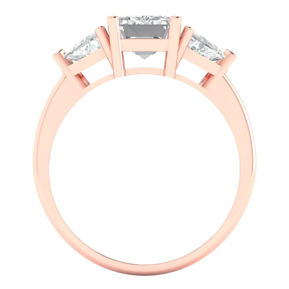 2.94ct Emerald cut 3 stone Solitaire Stunning Moissanite Designer Wedding Bridal art deco Anniversary Ring 14k Rose Gold 7