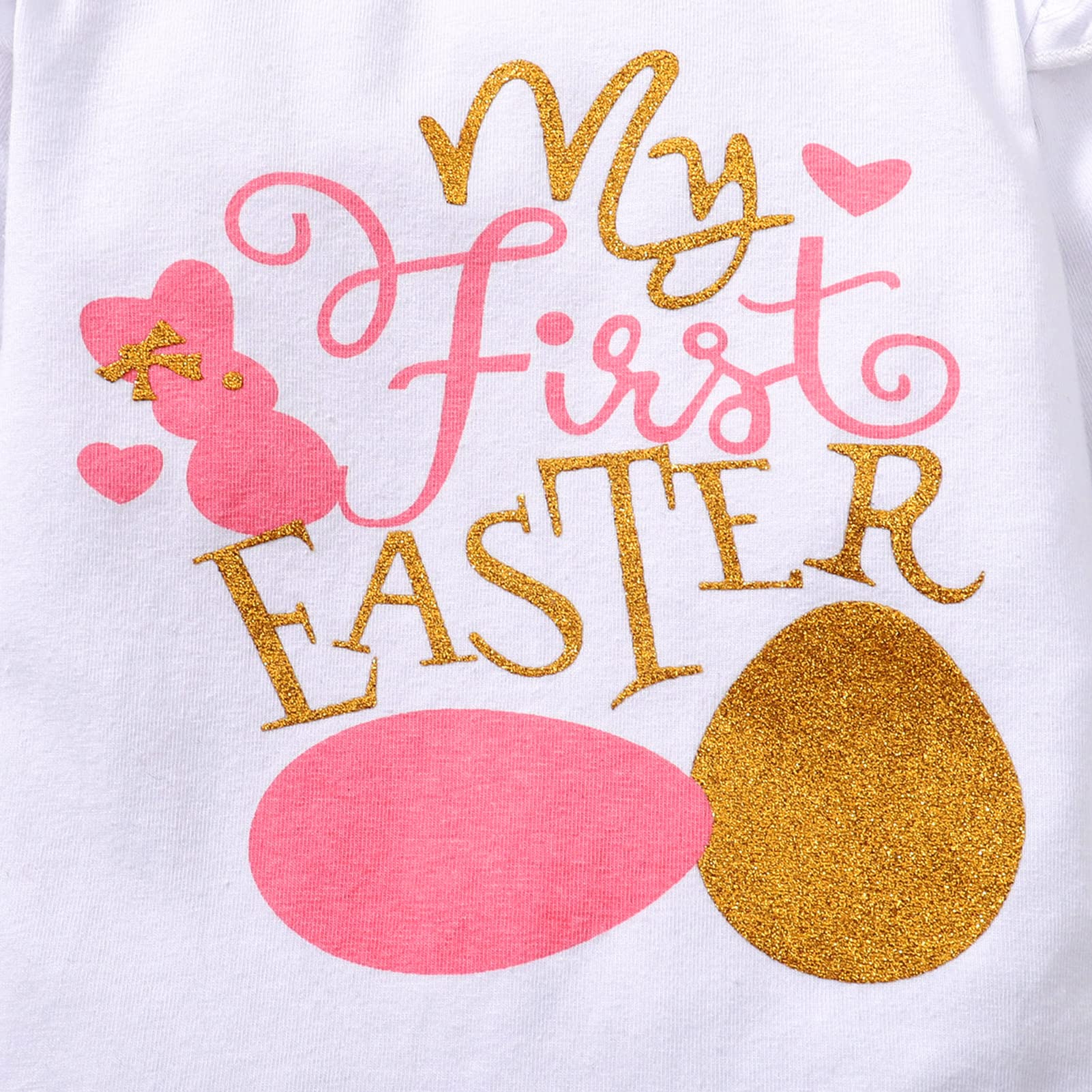 GRNSHTS Baby Girl My First Easter Outfits Infant Letter Print Long Sleeve Romper+Bunny Pants+Headband 3Pcs Clothes (White,6-9M)