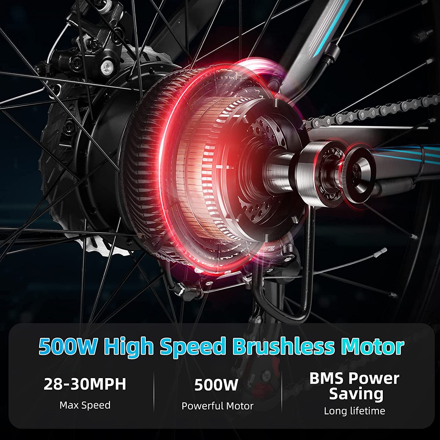 29'' Fat Electric Bike for Adults 48V 500W,dual disc brakes + 21 speed shifting system, LED smart meter, with USB charging phone holder, maximum load 150 kg, suitable for beach snow all terrain road