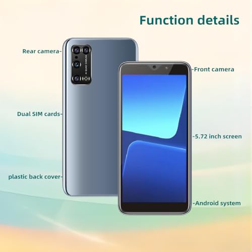 aderroo 1G RAM 4G ROM,Y300 Android Smartphone, 5.72-inch Screen,Front and Rear Cameras,Only Supports Dual SIM Card Frequency Band of 3GWCDMA:850/1900/2100MHZ, Unlocked Cell Phone(Blue)