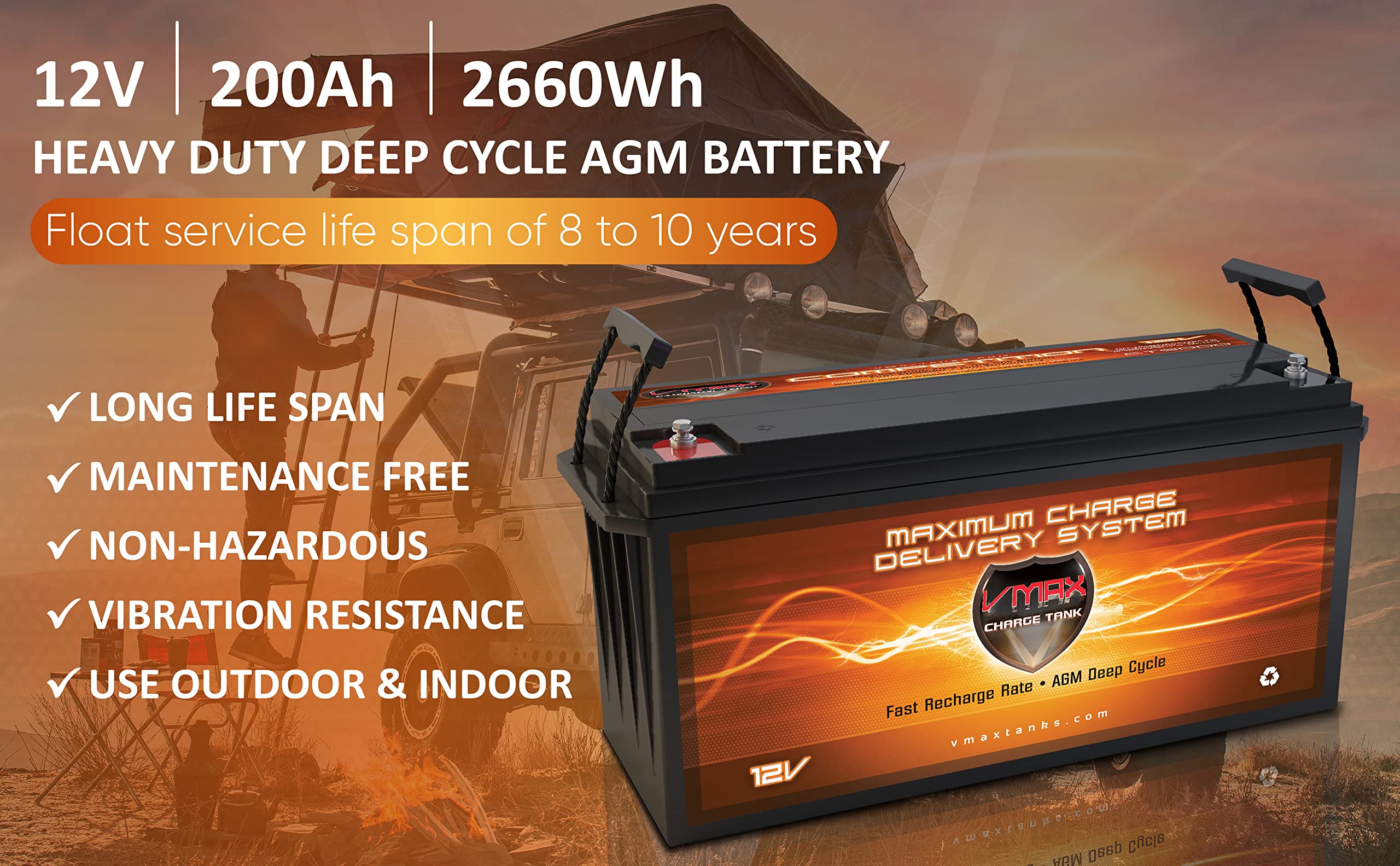 VMAX SOLAR BATTERY SLR200 12V 200Ah AGM Grp 4D Deep Cycle Battery compatible with Solar Grid Panel Energy Backup Unit