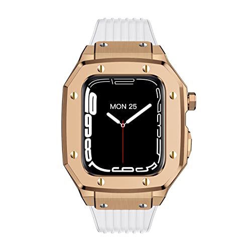 BDNJN For Apple watch band series 44mm women Alloy Watch Case 45mm 42mm Metal Frame Modification Mod Kit Accessories For IWatch Series 8 7 6 5 4 SE Cover (Color : White rose gold, Size : 42mm)