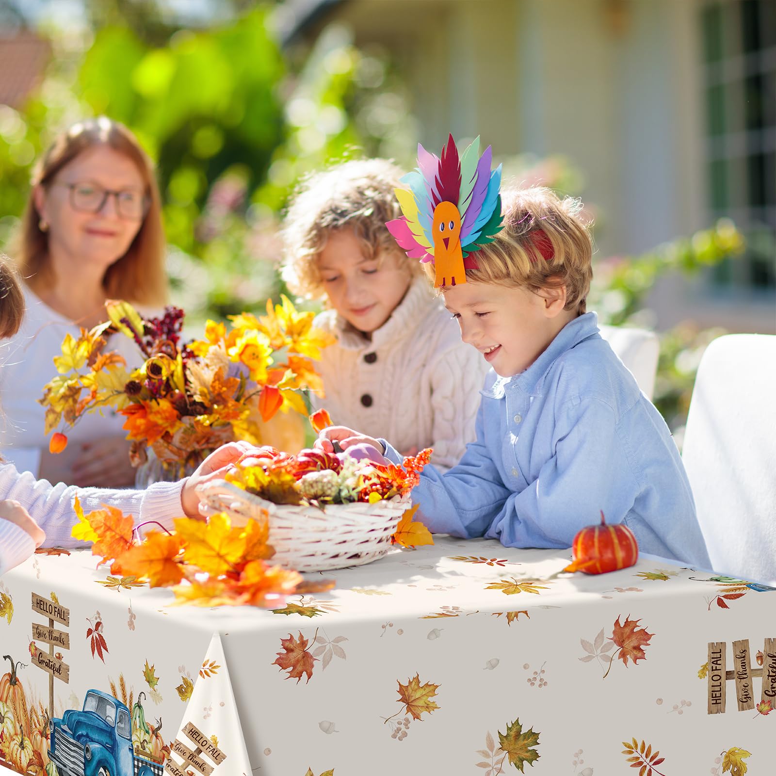 3 Pack Fall Tablecloth for Rectangle Tables, Disposable Fall Pumpkin Thanksgiving Table Cover, Maple Leaf Truck Fall Farmhouse Plastic Table Cloth for Autumn Thanksgiving Harvest Party Decorations