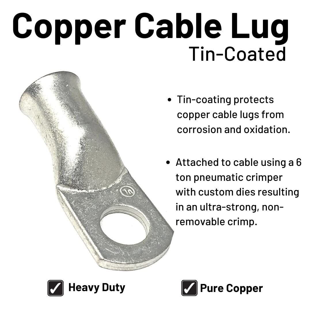 2/0 AWG 2/0 Gauge Red + Black Pure Copper Battery Inverter Cables Solar, RV, Car, Boat 3 Feet 5/16" in Lugs