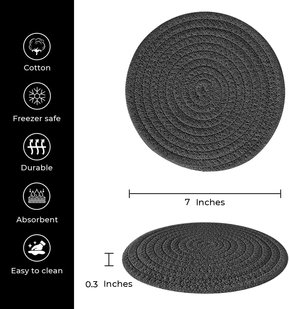 3Pcs Trivet Pot Holder, Hot Pads for Kitchen, Heat Resistant Trivets 100% Cotton Round Woven Potholders Set for Cooking and Baking, 7 Inch(Multicolor)