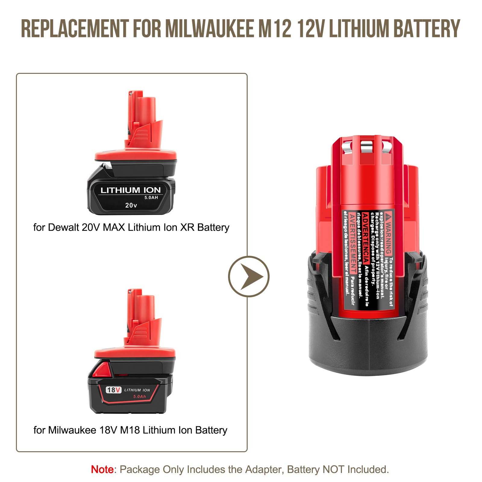 ADVTRONICS Battery Adapter for Milwaukee 12V M12, for DeWalt 20V & for Milwaukee M18 18V Lithium Battery Convert to for Milwaukee M12 12V Battery, for Milwaukee M12 12V Power Tool