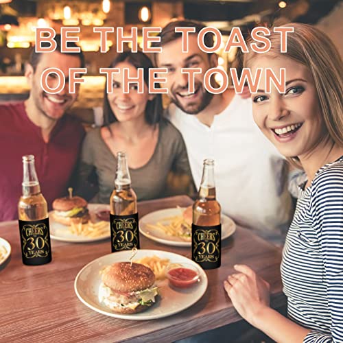 FANKUTOYS 30th Birthday Can Cooler Sleeves, Neoprene Beverage Bottle Can Sleeves - 30th Party Anniversary Decorations and 30th Birthday Gift for Men & Women, Black & Gold (12 Pcs)