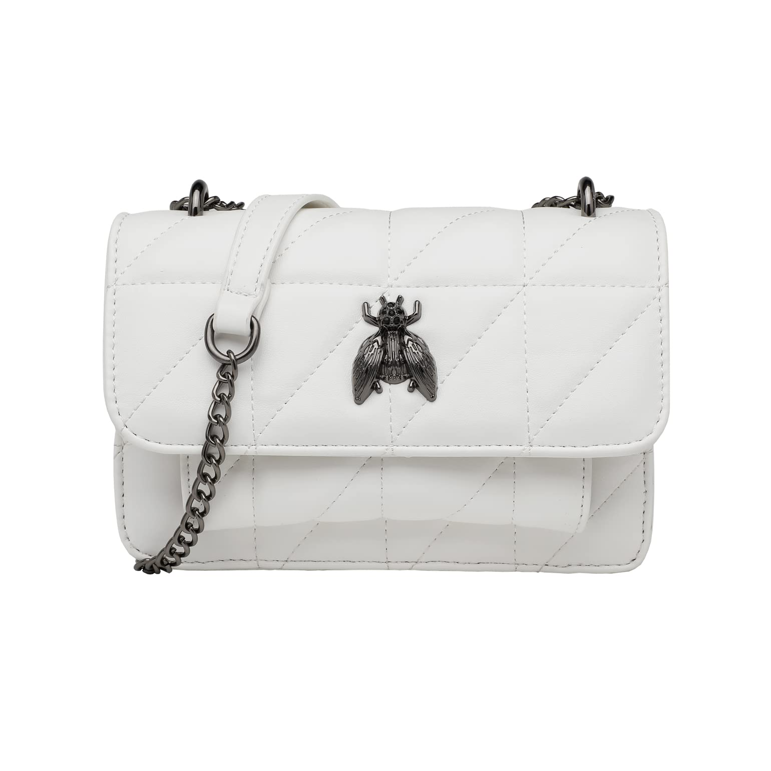 Beatfull Small Quilted Crossbody Bags for Women Stylish Bee Purses and Handbags with Double Chain Design