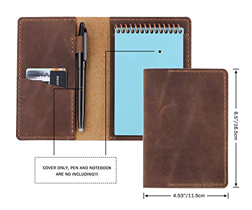 Leather Journal Cover for 3.5" x 5.5" Pocket Size Notebook With Pen Loop, Leather Cover Compatible with Rocketbook Notebook Mini Size - Brown