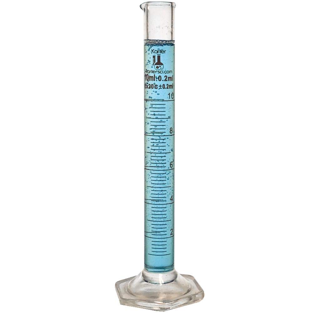 Beaker, Flask, Cylinder Set, 3.3 Boro. Glass - 3 Pieces - 50ml Beaker, 50ml Flask, and 10ml Cylinder, Karter Scientific 215M2