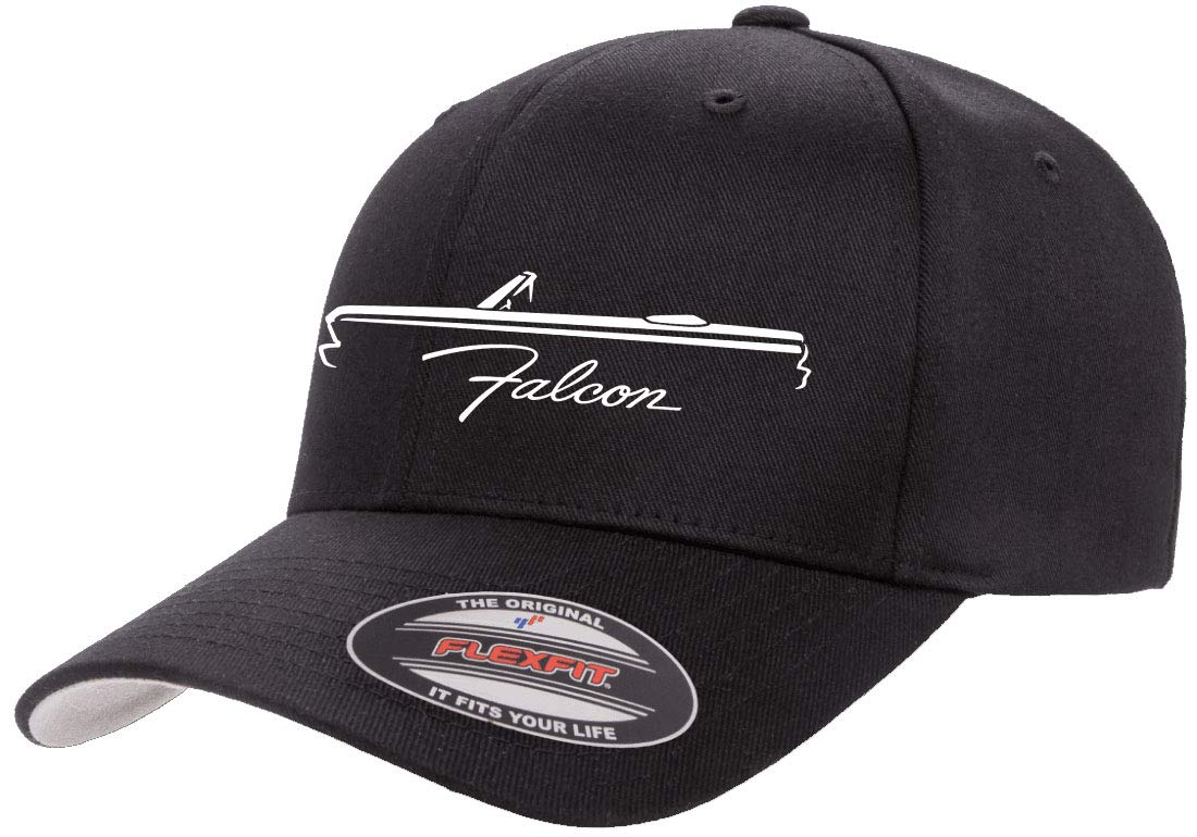 1964 1965 Ford Falcon Convertible Outline Design Flexfit 6277 Athletic Baseball Fitted Hat Cap Black L/XL