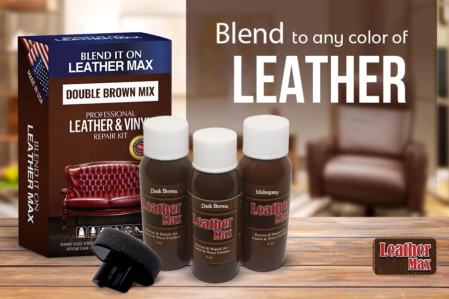 Leather Max Quick Blend Refinish and Repair Kit, Restore, Recolor & Repair / 3 Color Shades to Blend with/Leather Vinyl Bonded (Dark Brown Mix)