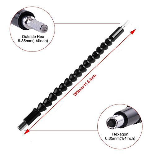 4 Pcs Flexible Drill Bit Extension, Screwdriver Soft Shafts, 11.6 inch, FineGood Universal Drill Connection - Black, Red, Blue, Orange