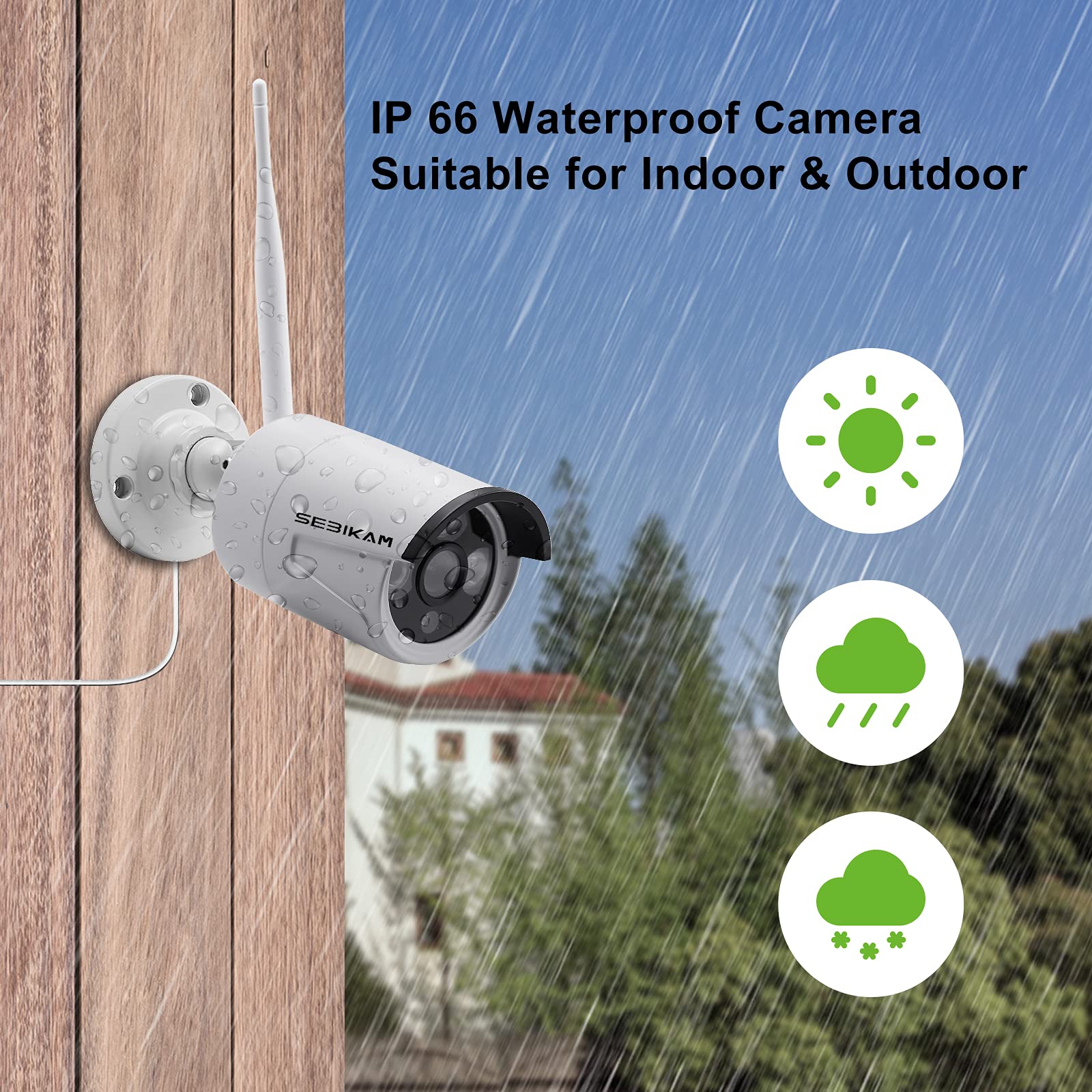 SEBIKAM Wireless Security Camera System with 10.1" HD Monitor, 10CH Expandable Home Surveillance System, IP66 Weatherproof 4pcs 2K/3MP Indoor Outdoor Cameras, Night Vision, Motion Detection (No HDD)