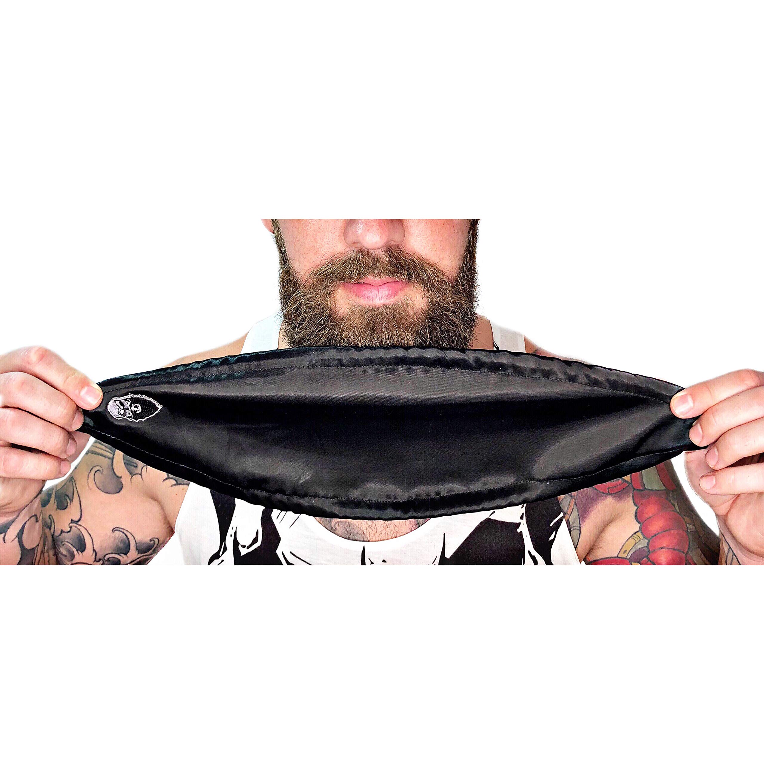 Beard Gains Beard Bandana - Mens Bedtime Bib Made In USA - Adjustable Facial Hair Apron Guard Bonnet Rag (Short String Over Ear)