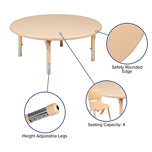 Flash Furniture Emmy 45" Round Natural Plastic Height Adjustable Activity Table Set with 4 Chairs